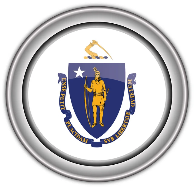 DOPASTICKER Massachusetts Usa State Flag Silver Badge Car Sticker Phone ...