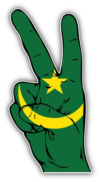 DOPASTICKER Mauritania Flag Hand Peace Sign Car Sticker Phone Decal ...