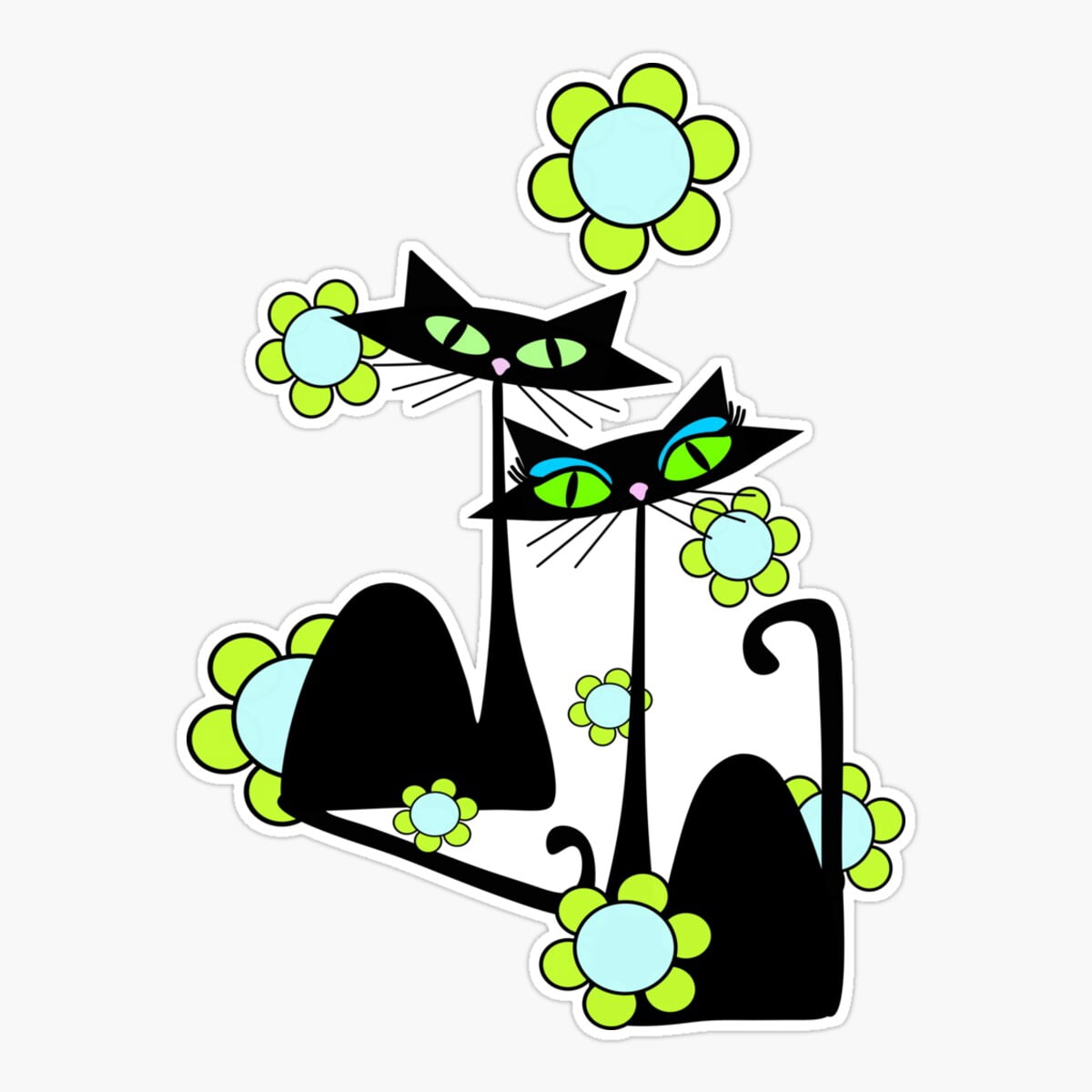 DOPASTICKER Mcm Atomic Cats Flower Power Sticker, Phone Sticker Car ...