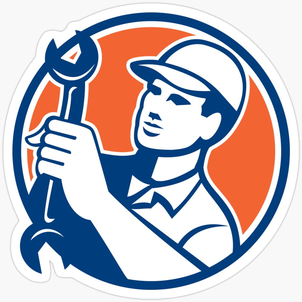 DOPASTICKER Mechanic Holding Spanner Wrench Circle Retro Sticker Phone ...