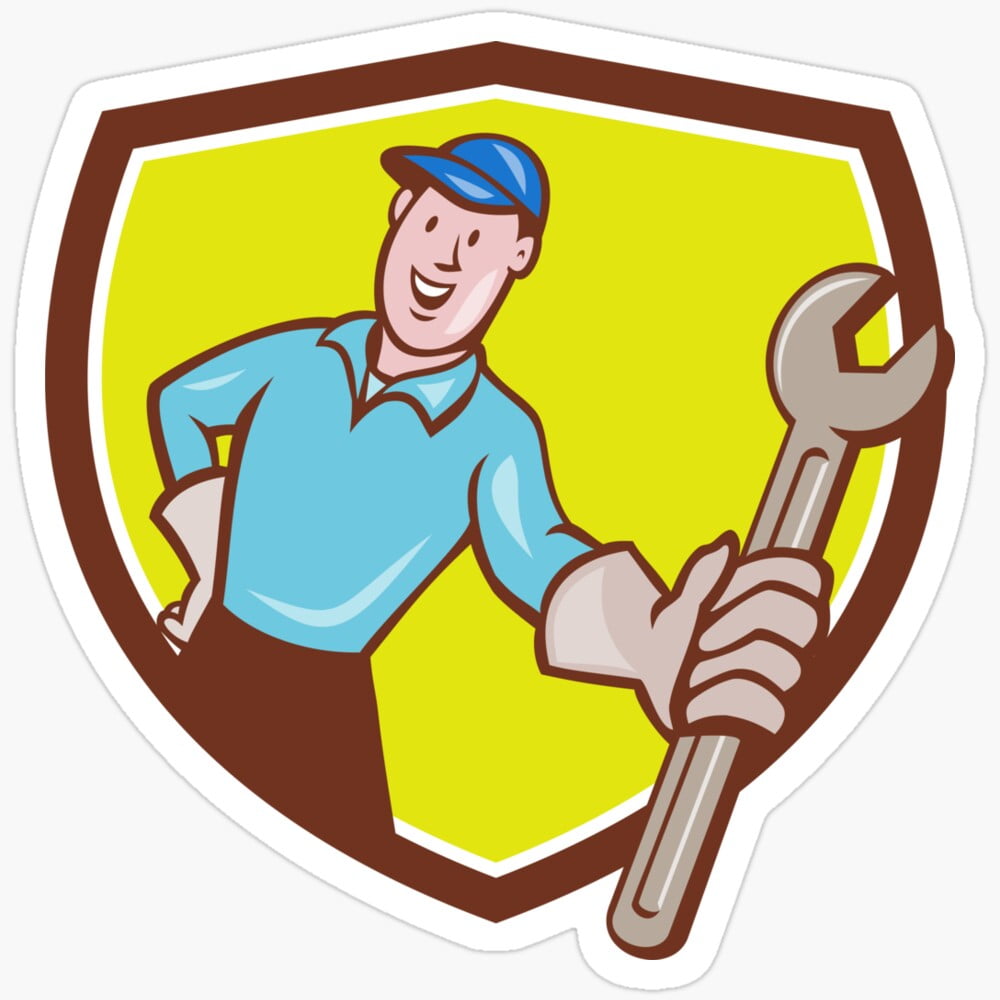 DOPASTICKER Mechanic Presenting Monkey Wrench Shield Cartoon Sticker ...