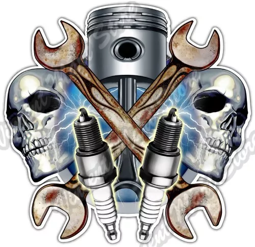 DOPASTICKER Mechanic Skulls Skull Piston Spark Wrench Car Sticker Decal ...