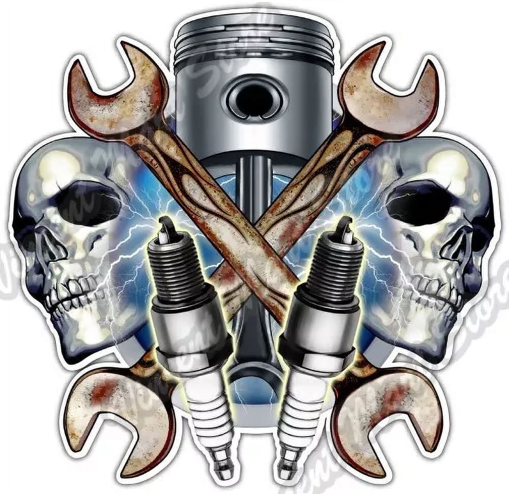 DOPASTICKER Mechanic Skulls Skull Piston Spark Wrench Car Sticker Decal ...
