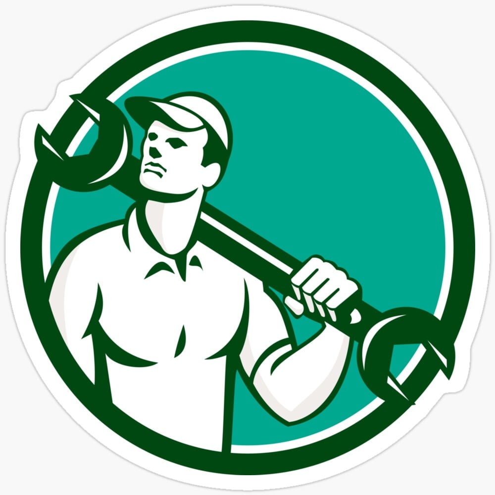 DOPASTICKER Mechanic Spanner Wrench Looking Up Retro Sticker Phone ...