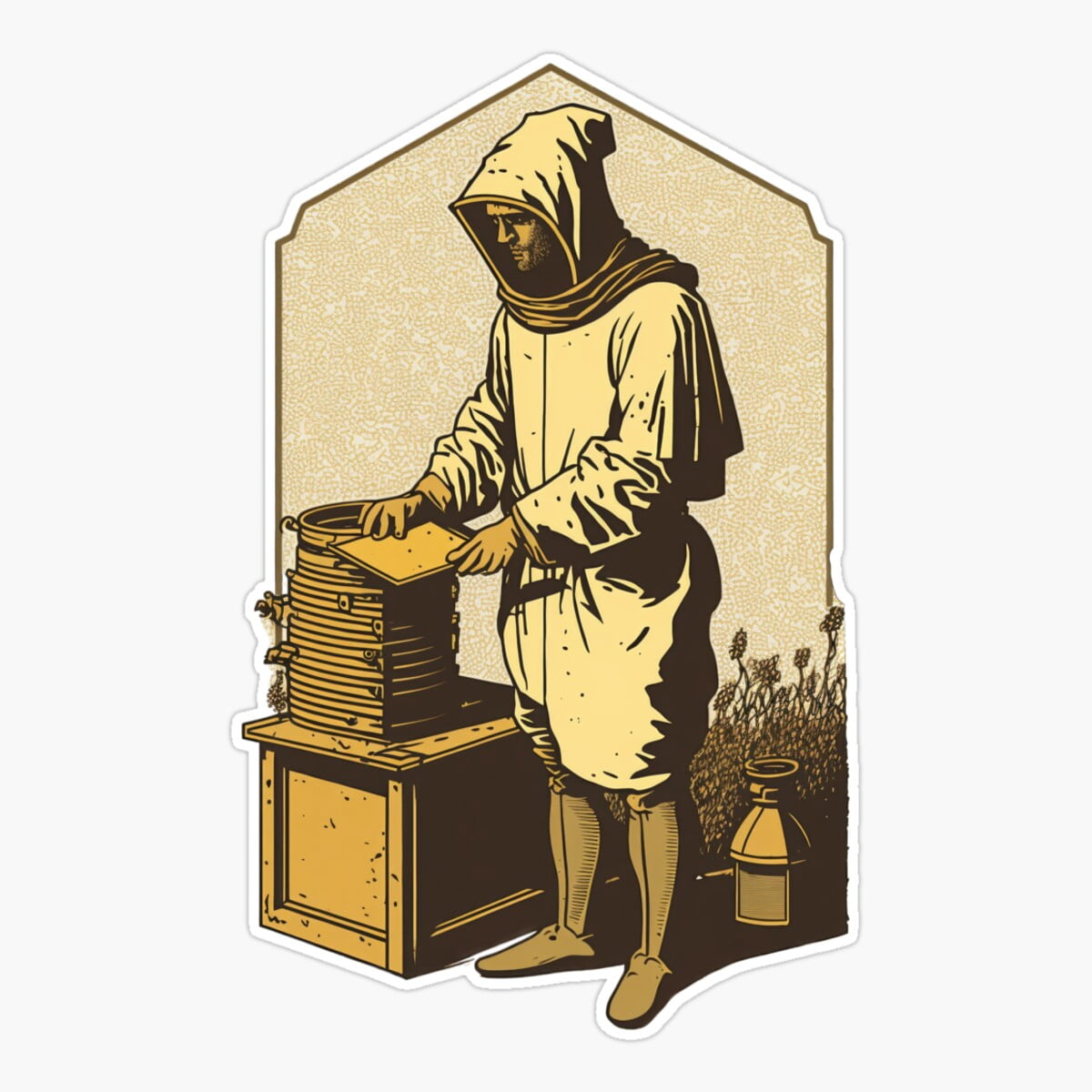 DOPASTICKER Medieval Beekeeper Artwork, Illustration For Beekeeping ...
