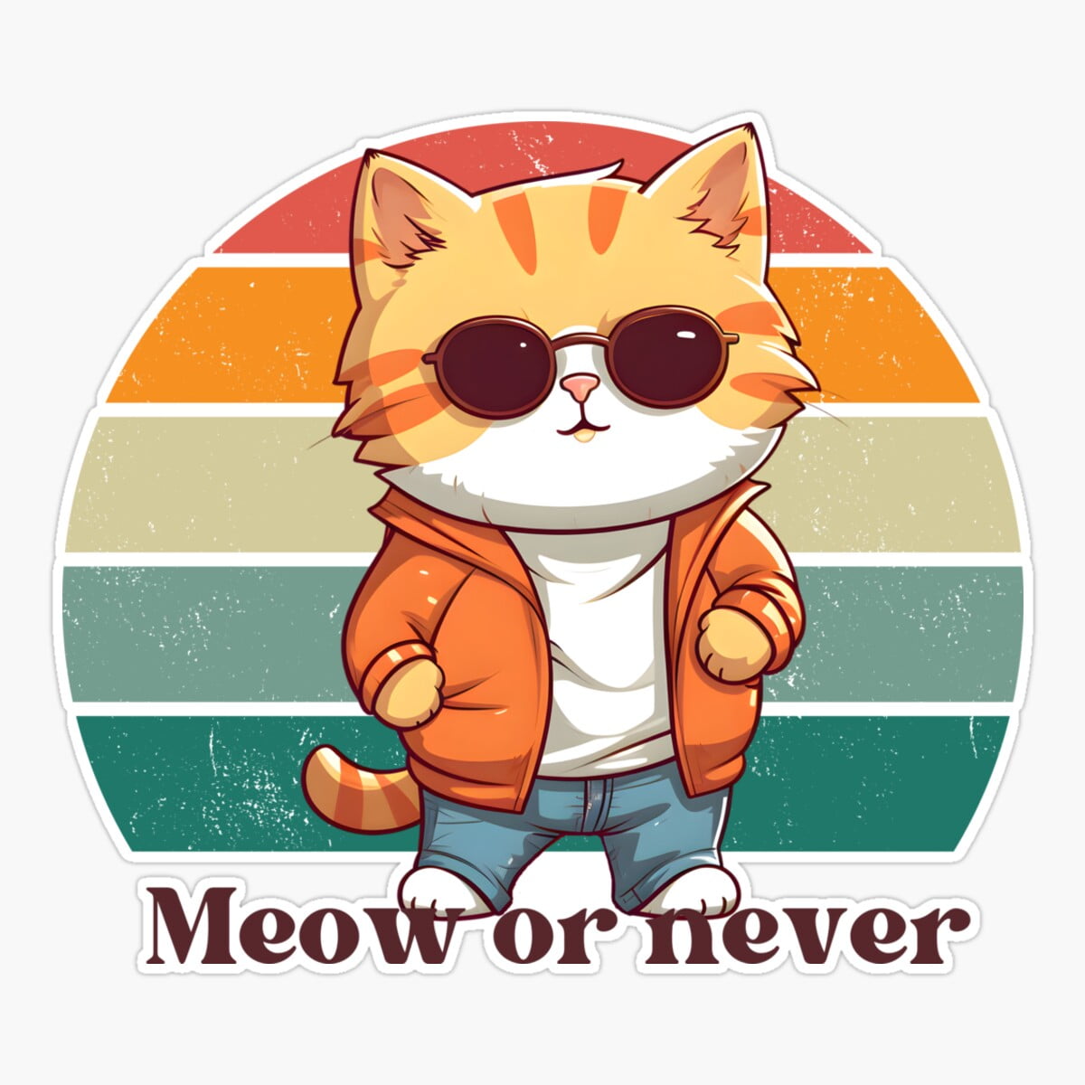 DOPASTICKER Meow Or Never, Cat With Retro Vibe Sticker, Phone Sticker ...