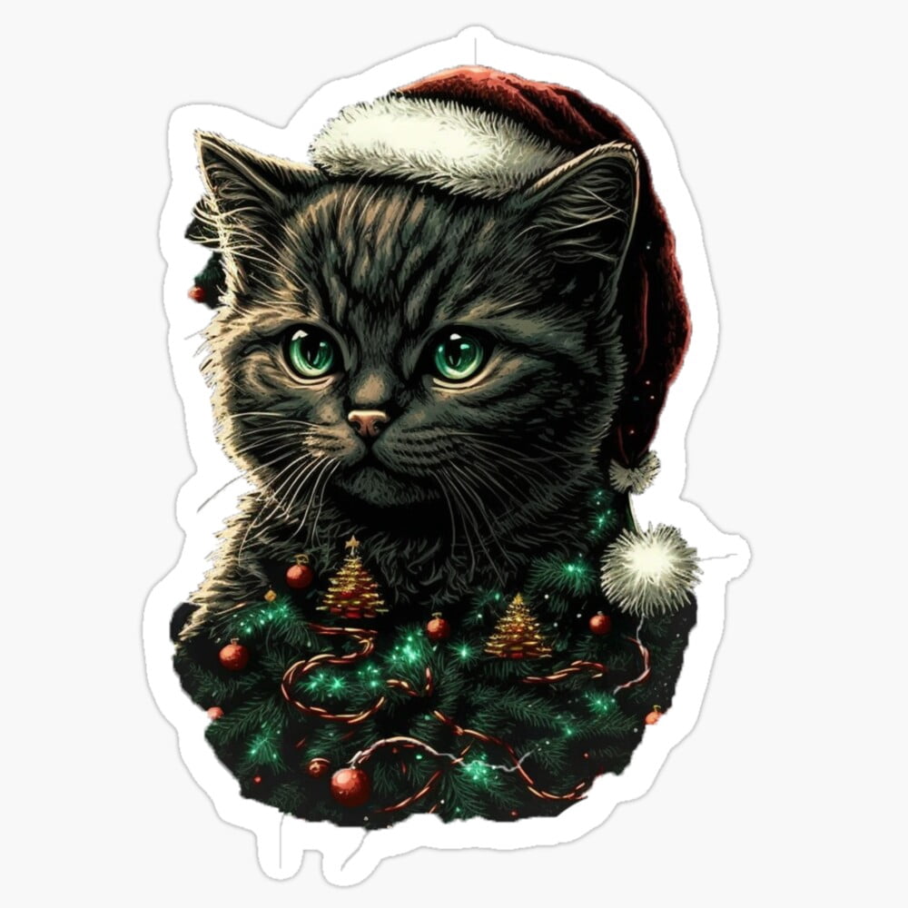 DOPASTICKER Meowy Catmas Cat Chris.Tmas Tree Chris.Tmas Girls Boys Anta ...