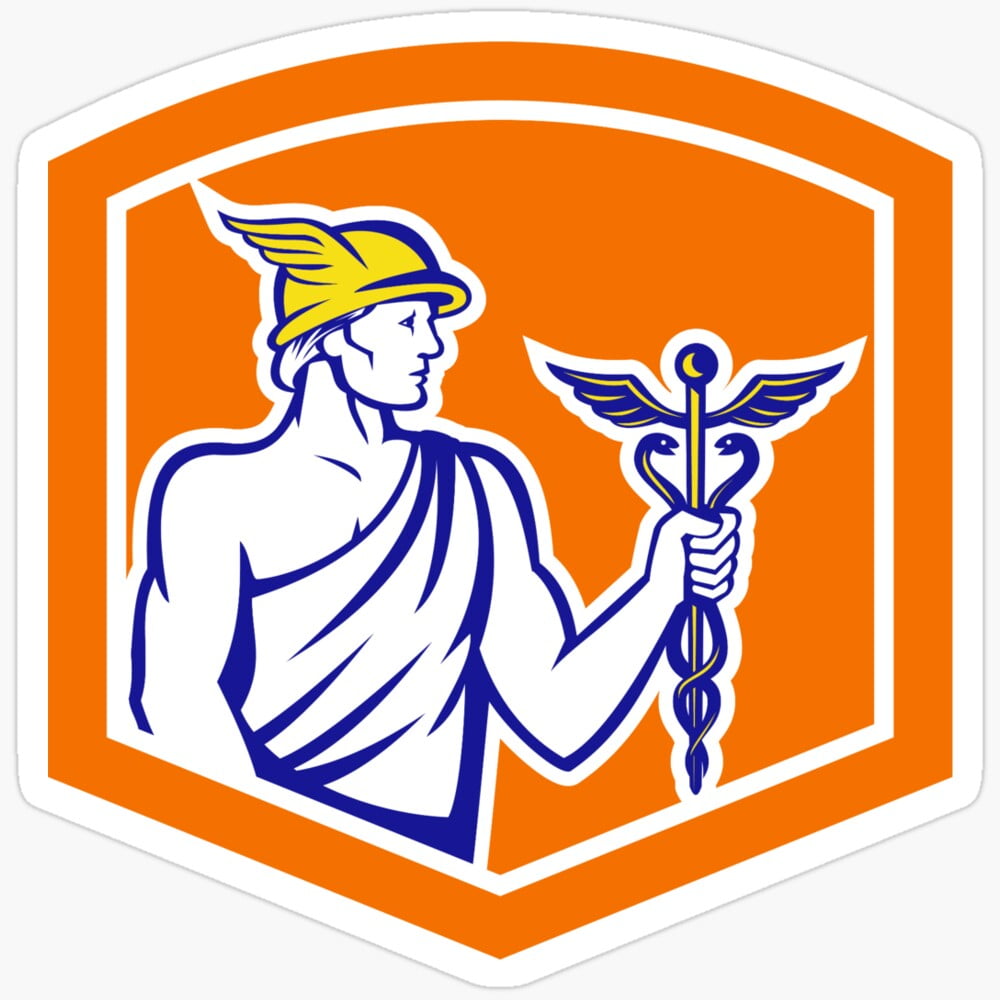 DOPASTICKER Mercury Holding Caduceus Staff Shield Retro Sticker Phone ...