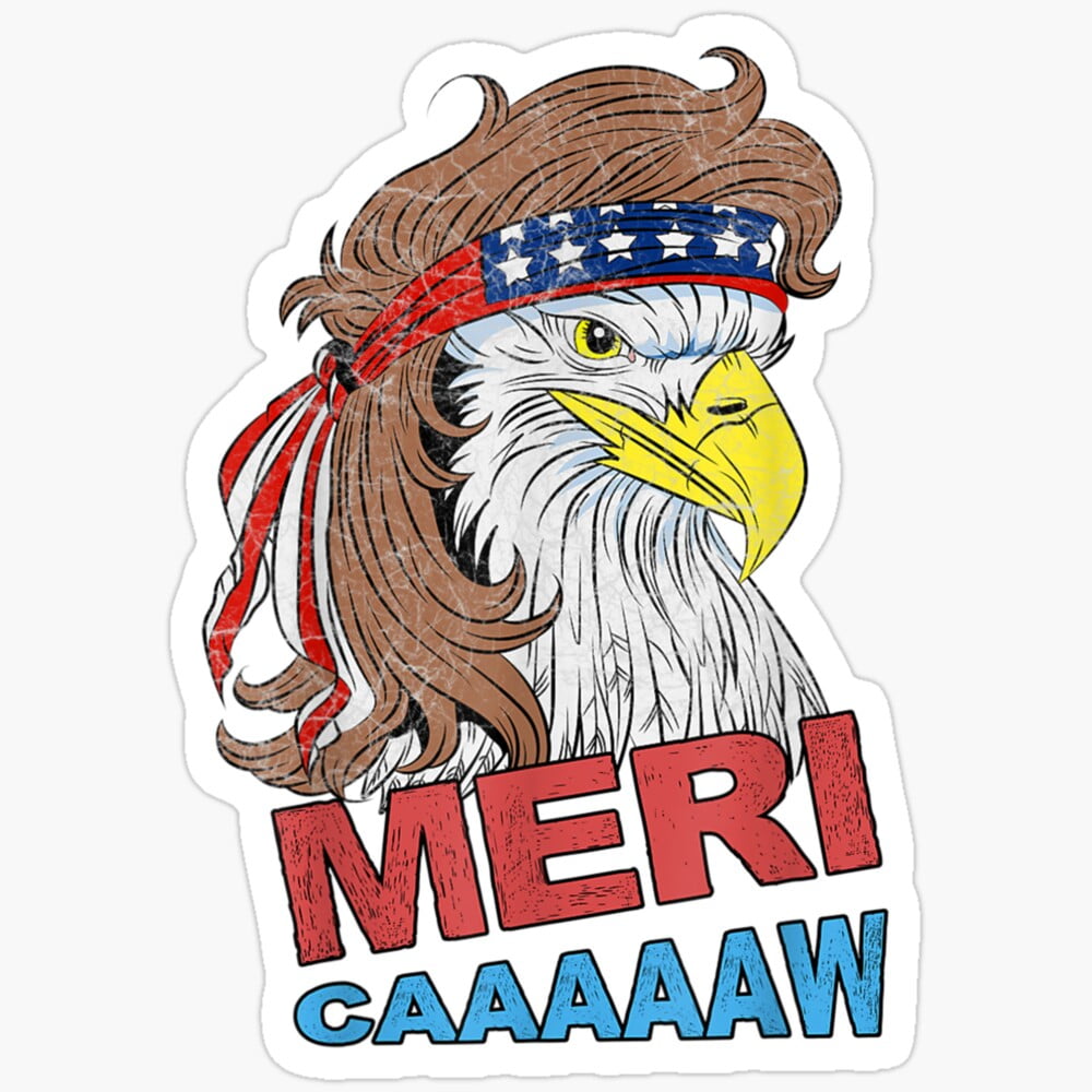 DOPASTICKER Meri Caaaaaw Eagle Mullet 4Th July Usa American Flag ...