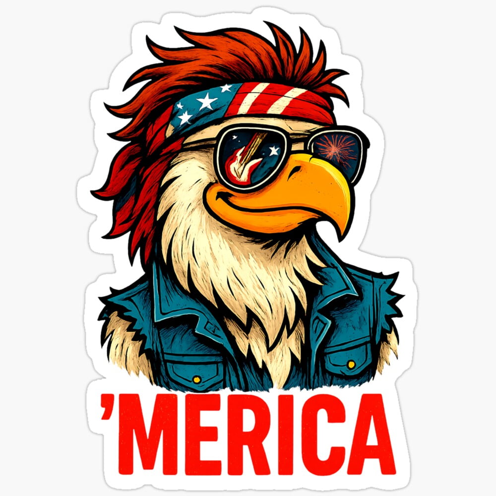 DOPASTICKER Merica Sticker 4Th Of July Eagle Wearing Sunglasses ...