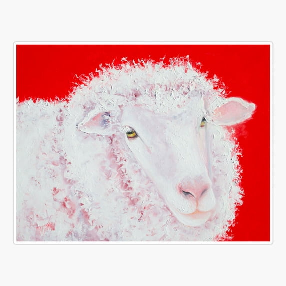 DOPASTICKER Merino Sheep Painting On Red Sticker, Phone Sticker Car ...