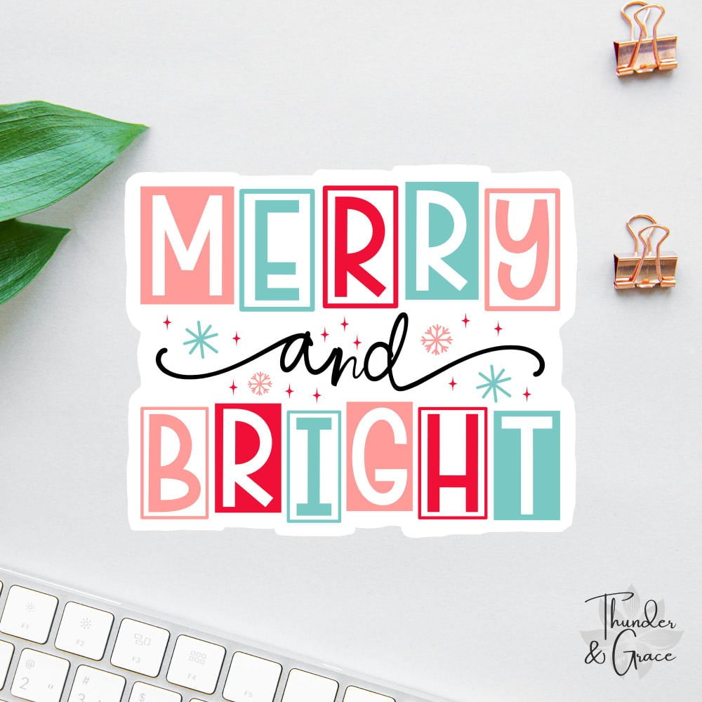 DOPASTICKER Merry And Bright Sticker, Chris.Tmas Sticker, Laptop ...