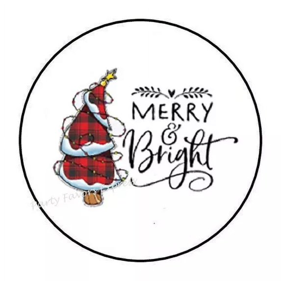 DOPASTICKER Merry & Bright Chris.Tmas Tree Favor Stickers Phone Decal ...