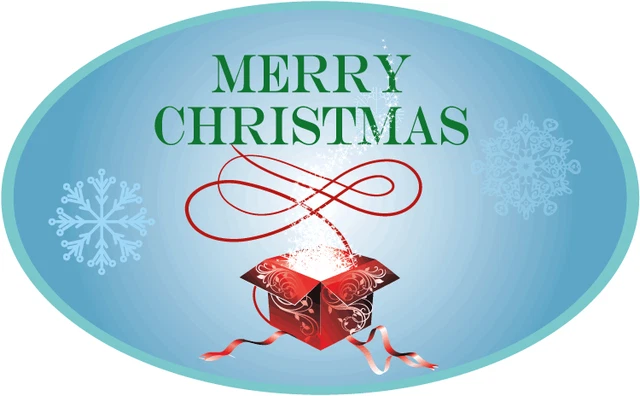 DOPASTICKER Merry Chri.Stm.As Blue And Green Pattern Oval Car Sticker ...