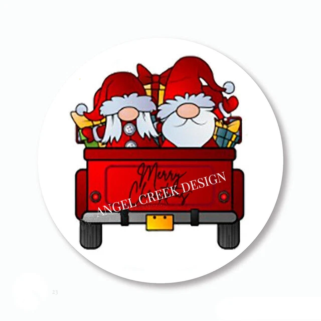 DOPASTICKER Merry Chri.Stm.As Gnomes In Red Pickup Truck Scrapbook ...