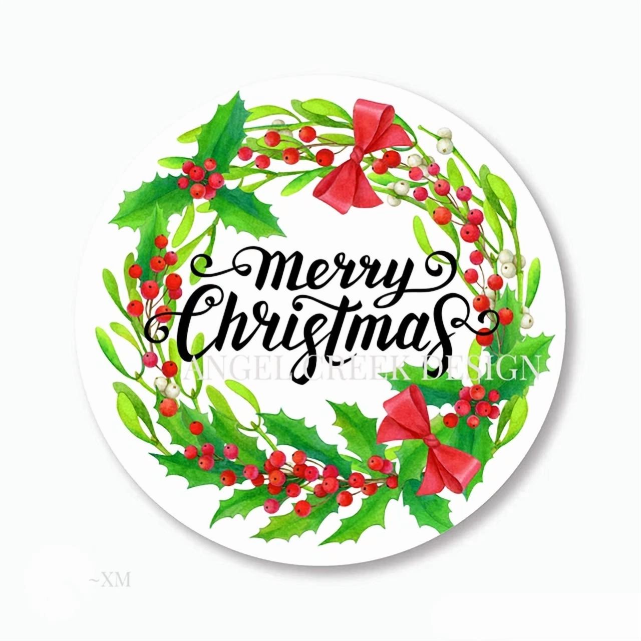 DOPASTICKER Merry Chri.Stm.As Holly Berry Holiday Wreath Stickers Phone ...