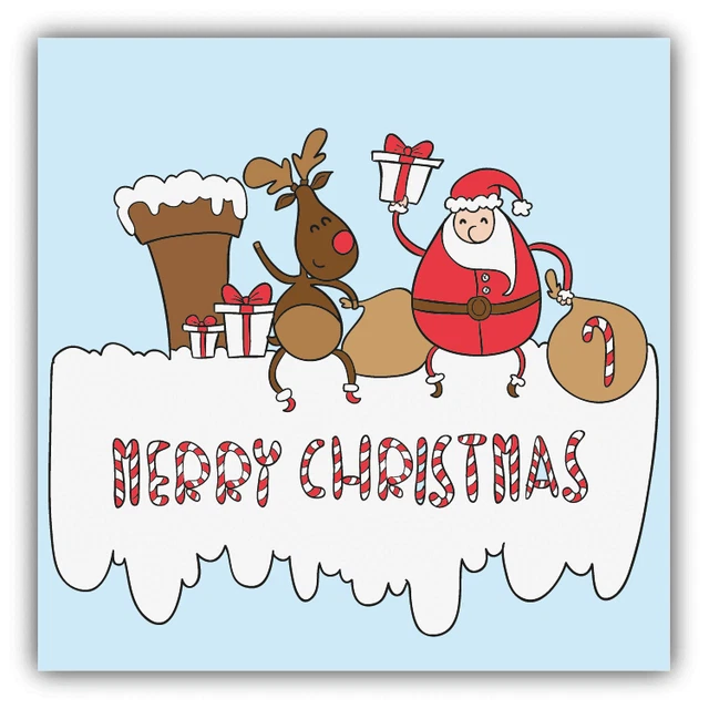 DOPASTICKER Merry Chri.Stm.As San.Ta And Rudolph On Roof Car Sticker ...