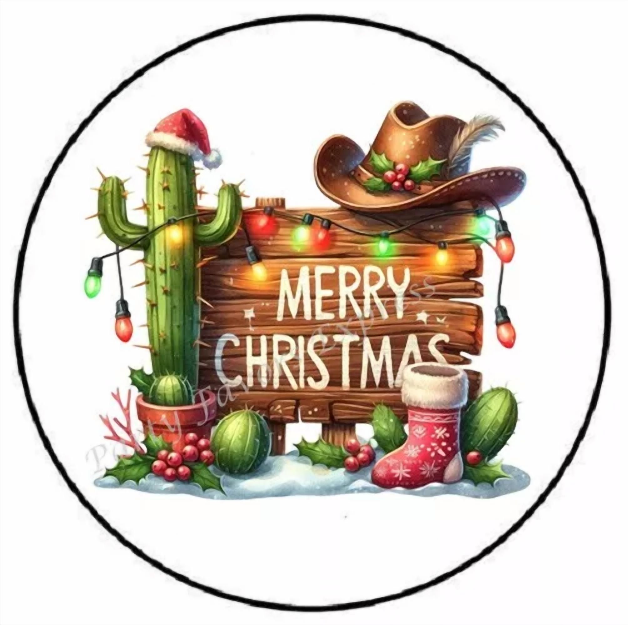 DOPASTICKER Merry Chris.Tmas Cactus Western Stickers Favors Gift You - Decorate Laptops, Water ...