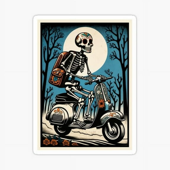 DOPASTICKER Mexi.Can Sugar Skull Skeleton Ridding A Scooter Sticker ...