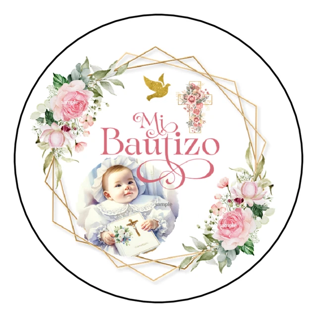 DOPASTICKER Mi Bautizo Stickers Favors Spanish Girl Pink Floral Baptism ...