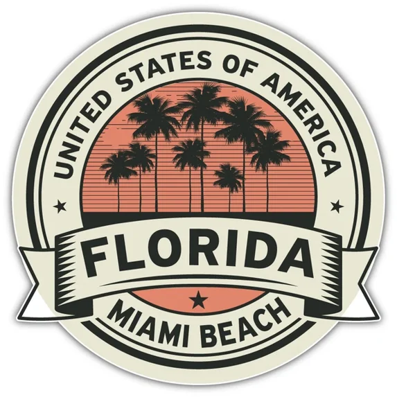 DOPASTICKER Miami Beach Florida Usa State Retro Badge Car Sticker Phone ...