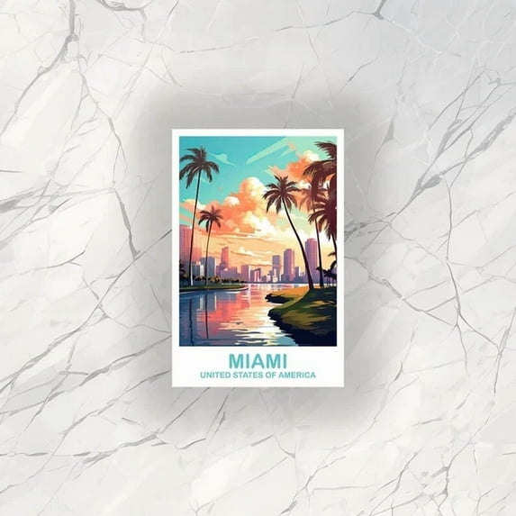 DOPASTICKER Miami Florida Travel Sticker, City Skyline Art, Miami Beach ...