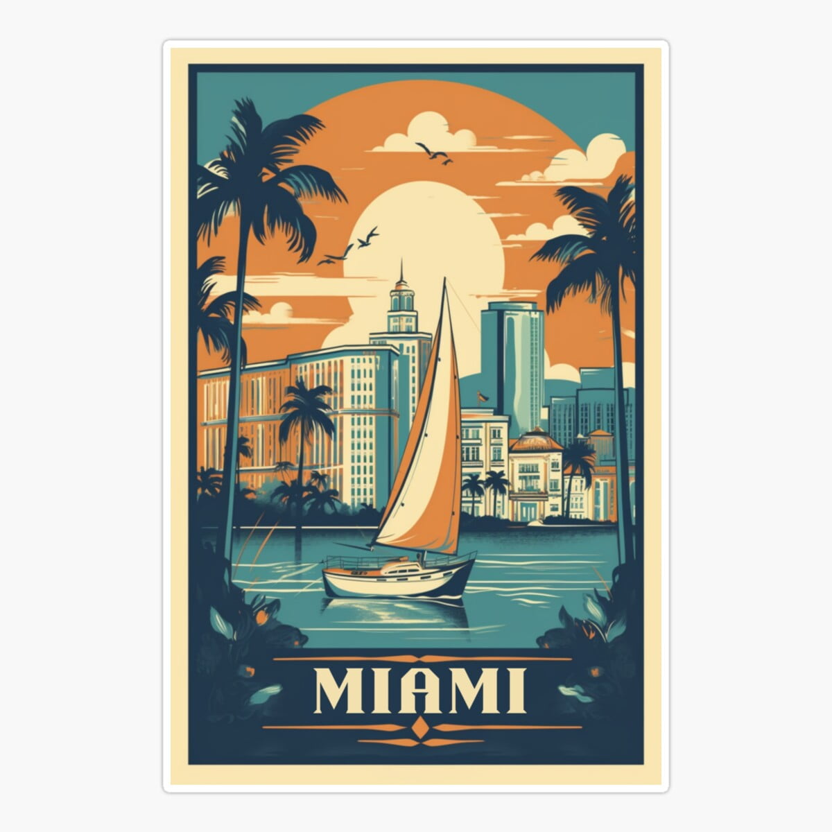 DOPASTICKER Miami Vintage Poster Sticker, Phone Sticker Car Stickers ...