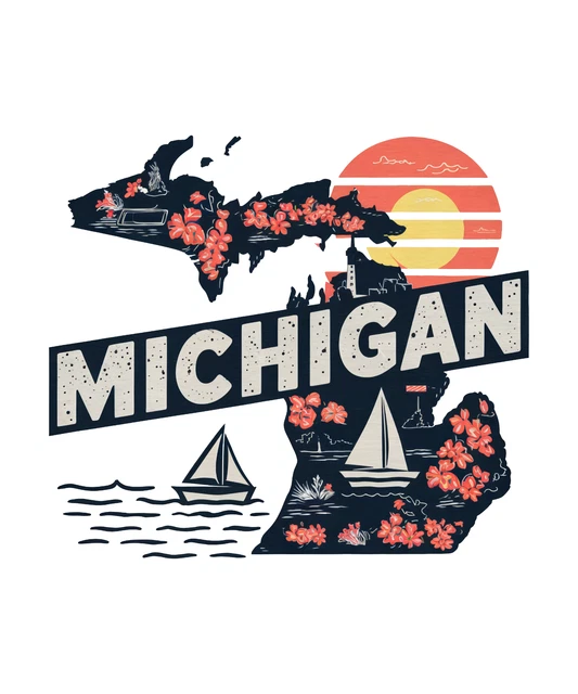 DOPASTICKER Michigan State Sticker Usa Farmland Home Country Retro ...