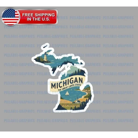 DOPASTICKER Michigan Sticker Souvenir Travel Sticker Phone Sticker ...