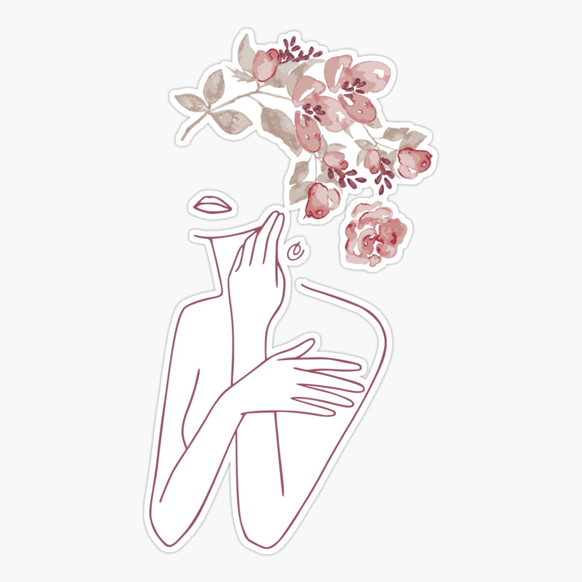 DOPASTICKER Minimal Line Art Drawing Woman With Roses Flowers Iii ...