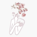 DOPASTICKER Minimal Line Art Drawing Woman With Roses Flowers Iii ...