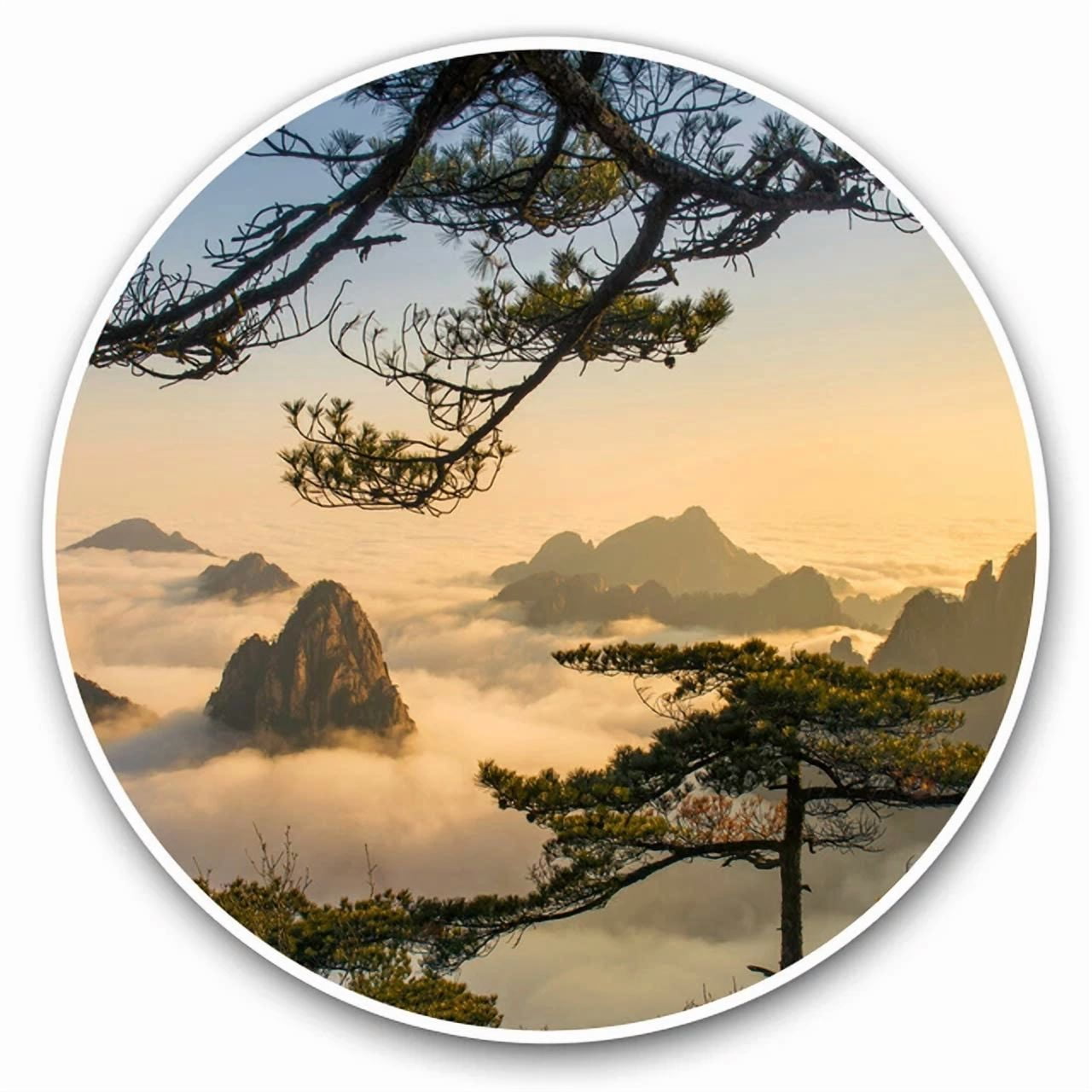 DOPASTICKER Misty Mountain Scenery Oriental Cool Gift Decorative Laptop ...