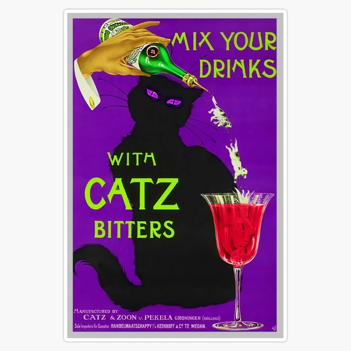 DOPASTICKER Mix Your Drinks With Catz (Cats) Bitters Vermouth Vintage ...