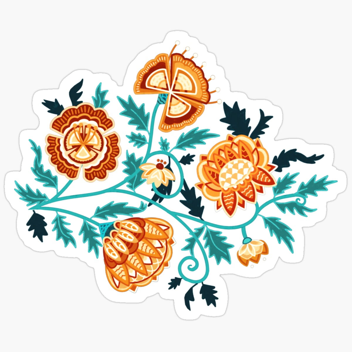 DOPASTICKER Modern Indian Chintzorange & Mint Sticker Birthday Gifts ...