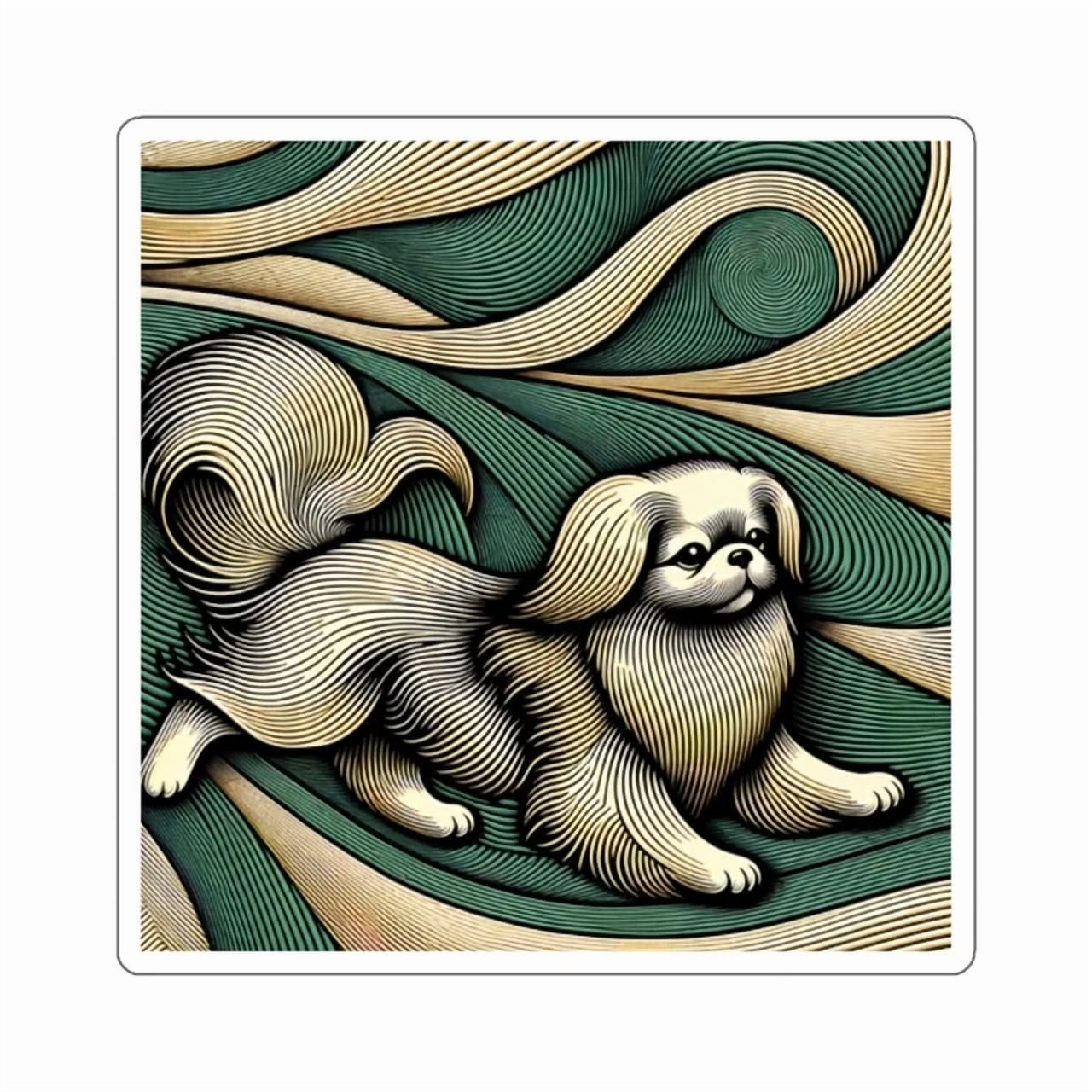 DOPASTICKER Moirã© Pattern Pekingese Art Emerald Gold- Decorative ...