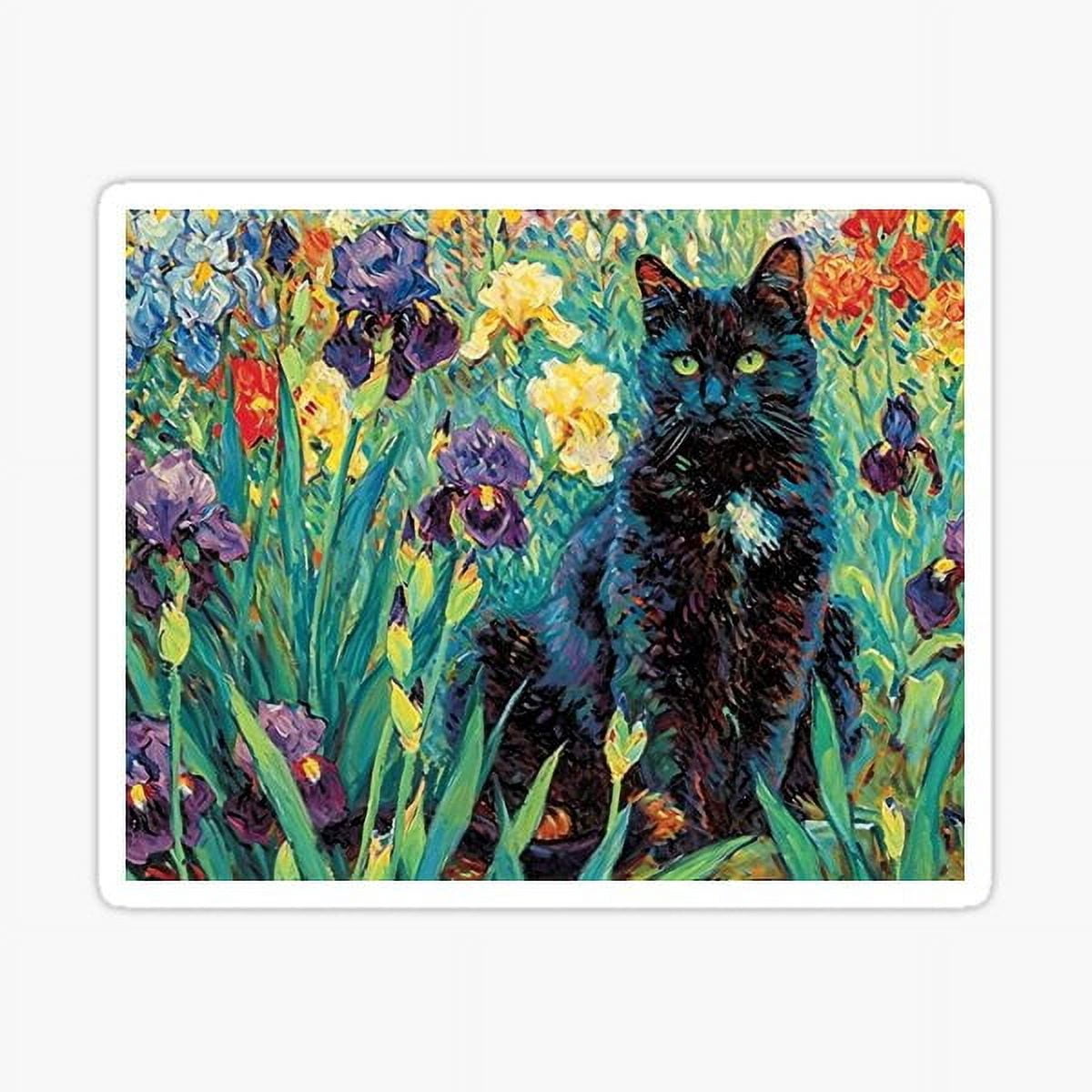 DOPASTICKER Monet Irises Garden Cat Print Claude Monet Black Cat ...
