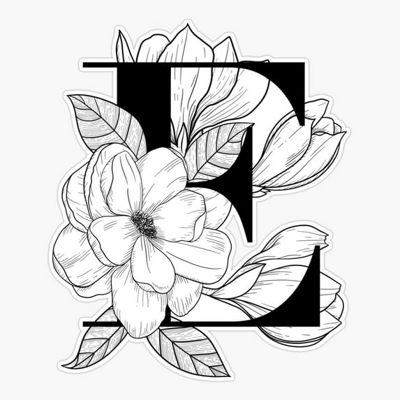 DOPASTICKER Monogram E With Magnolia Line Art Sticker, Phone Sticker ...