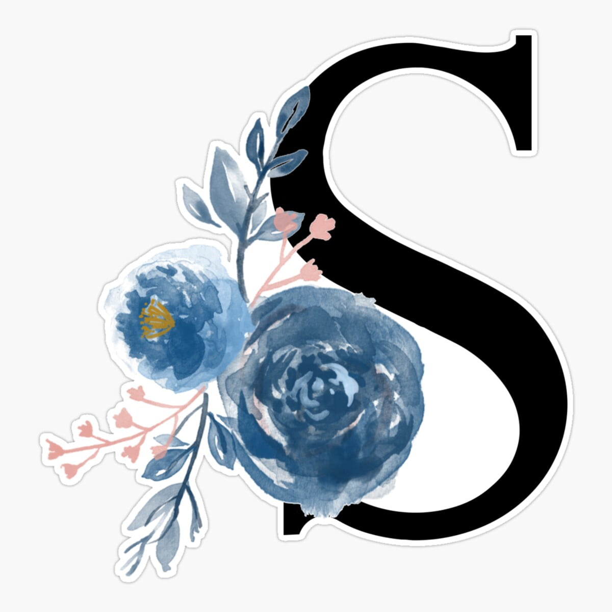 DOPASTICKER Monogram Floral Watercolor Letter Sticker, Phone Sticker ...