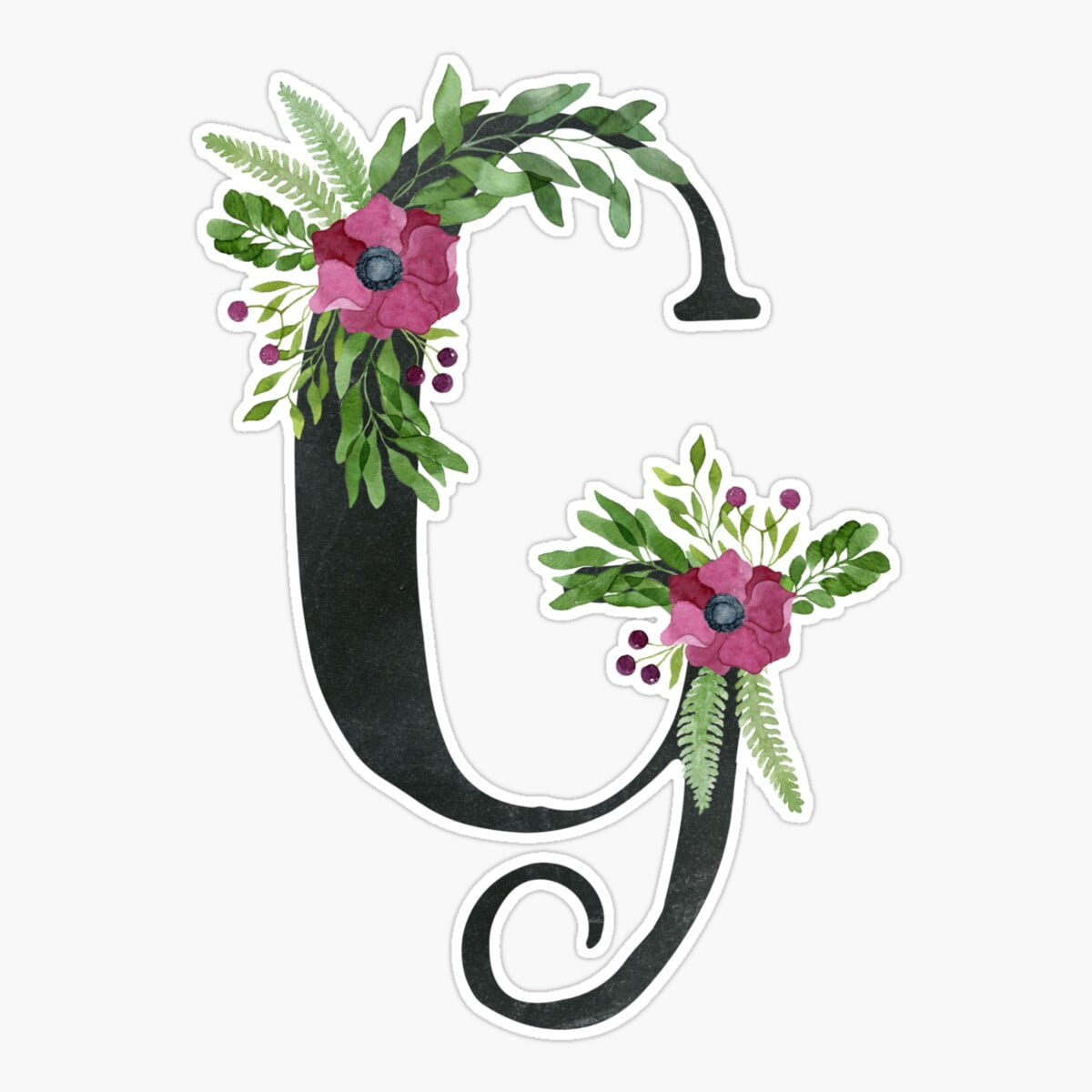 DOPASTICKER Monogram G With Floral Wreath Sticker, Phone Sticker Car ...