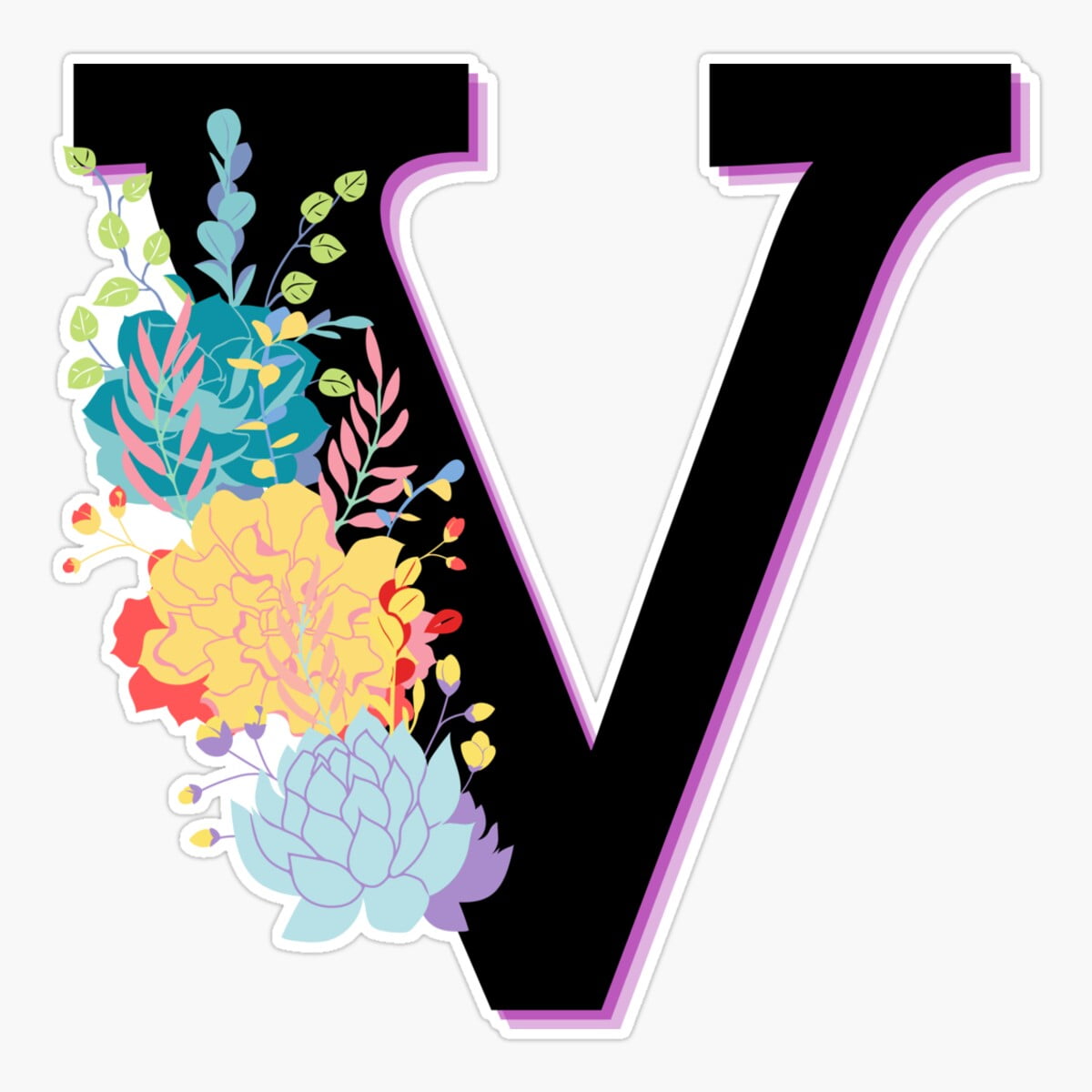 DOPASTICKER Monogram Initial Letter V With Succulent Plants Sticker ...