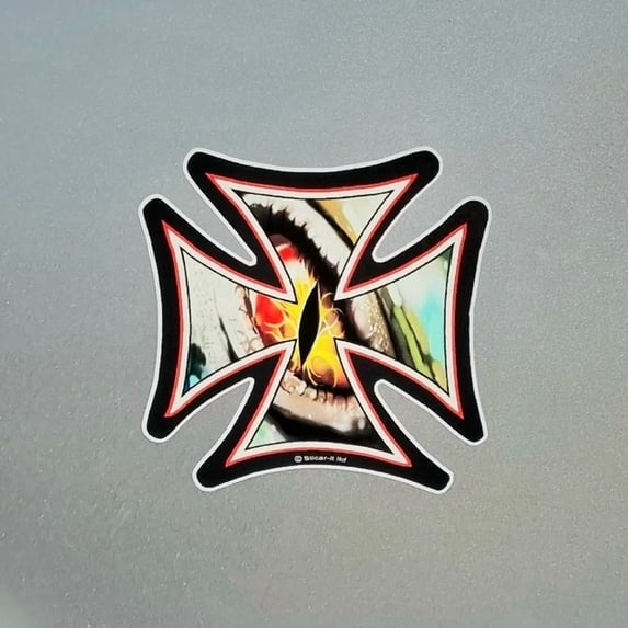 DOPASTICKER Monster Evil Eye Iron Cross Sticker Decal For Car Van Phone ...