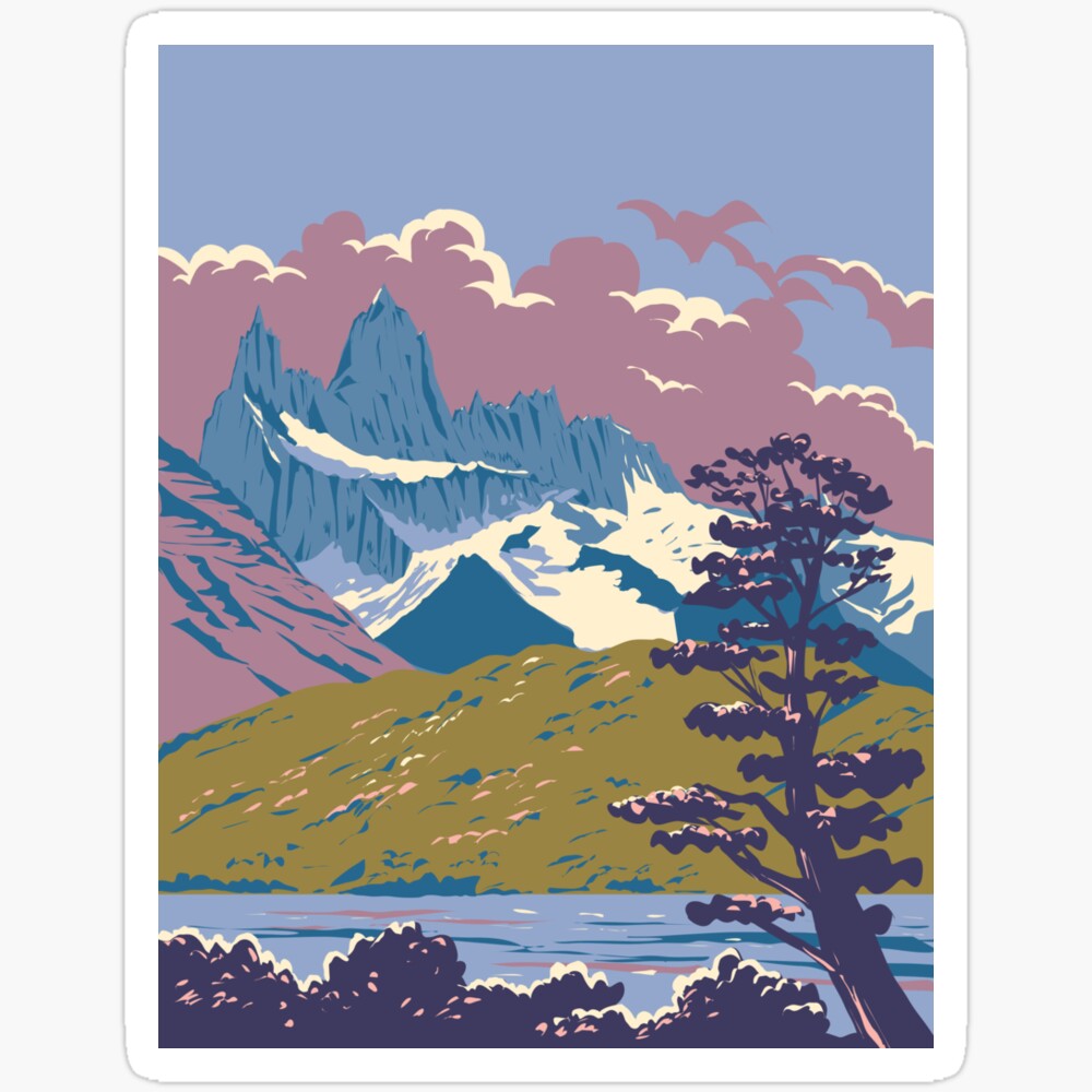 DOPASTICKER Monte Fitz Roy With Viedma Lake In Patagonia Argentina Wpa ...