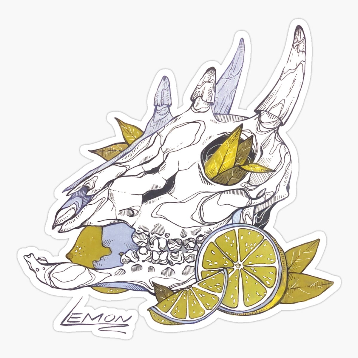DOPASTICKER Morbiditea - Lemon With Four Horned Antelope Skull Sticker ...