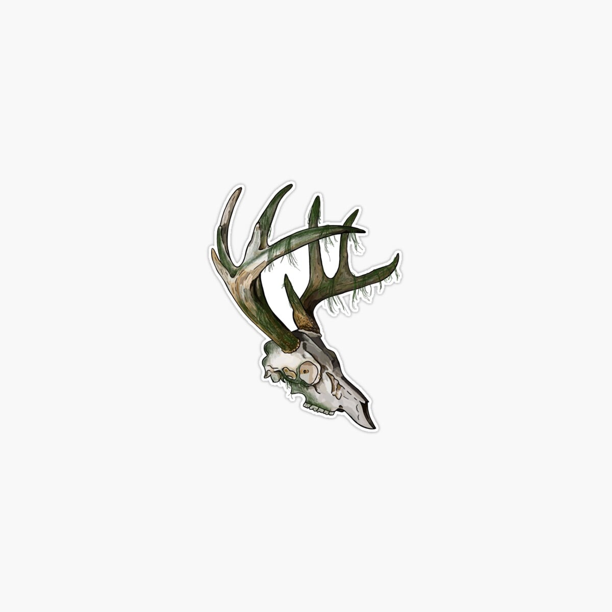 DOPASTICKER Mossy Deer Skull Sticker Phone Sticker, Latop Sticker ...
