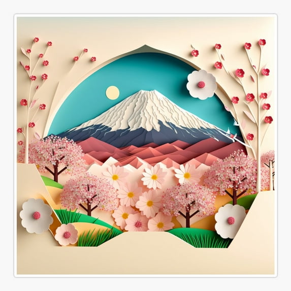 DOPASTICKER Mount Fuji Paper Cut Poster Print 2 Sticker, Phone Sticker ...