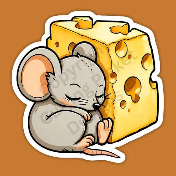 DOPASTICKER Mouse Sleeping With Swiss Cheese Adorable Sticker ...