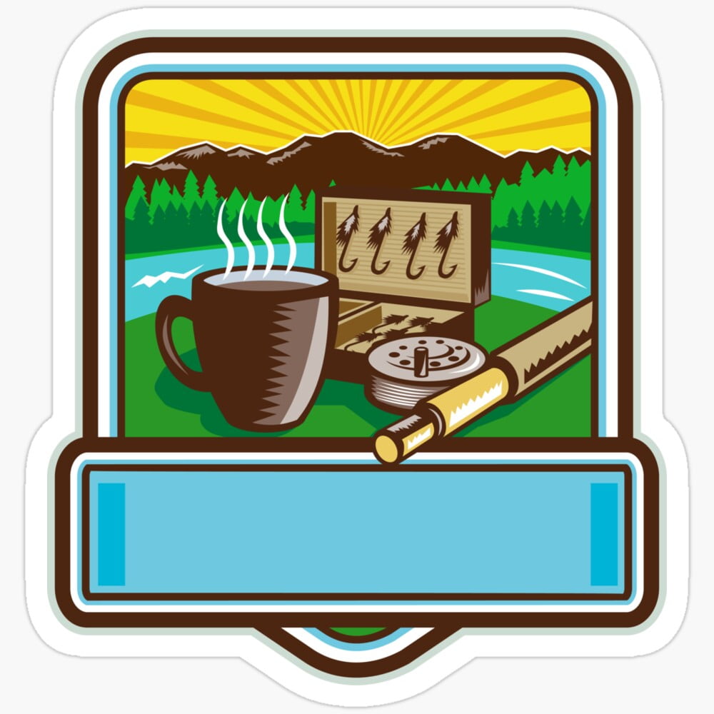 DOPASTICKER Mug Fly Tackle Bait Box Rod Reel Crest Sticker Phone Decal ...