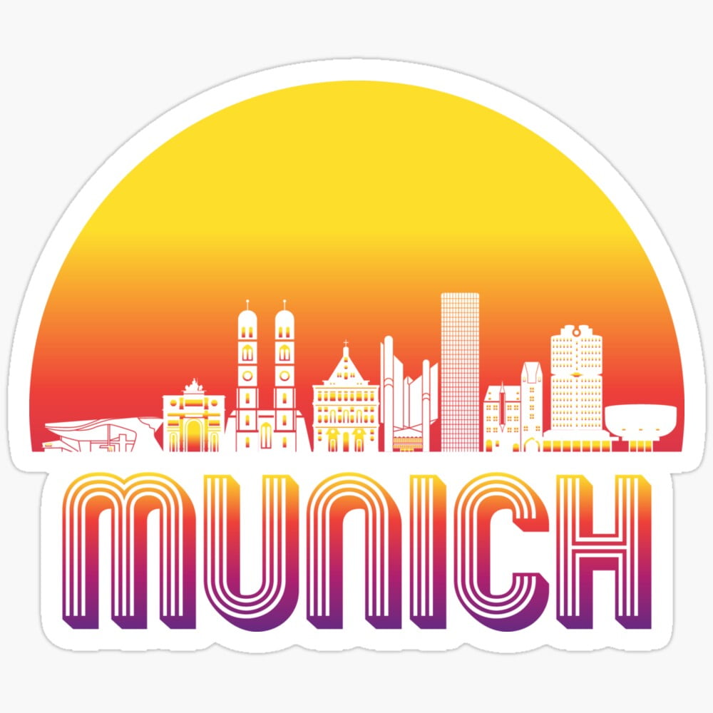 DOPASTICKER Munich City Skyline With Retro Sunset Sticker, Decorate ...