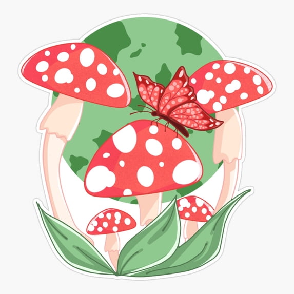 DOPASTICKER Mushroom Butterflies Sticker, Phone Sticker Water Bottle ...