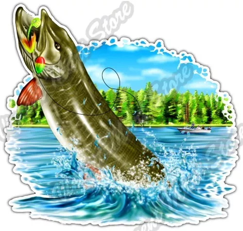 DOPASTICKER Muskie Pike Fish Jumping Fishing Wildlife Car Sticker Decal ...